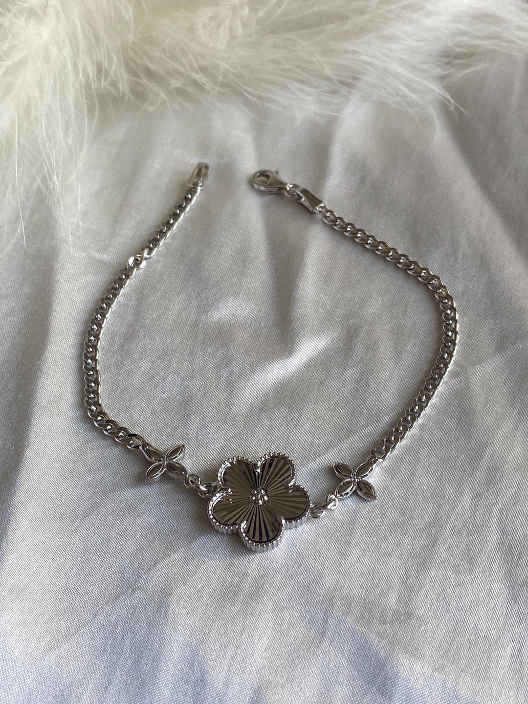 925 Sterling Silver Clover Bracelet Van Cleef Bangle Bracelet Silver ...