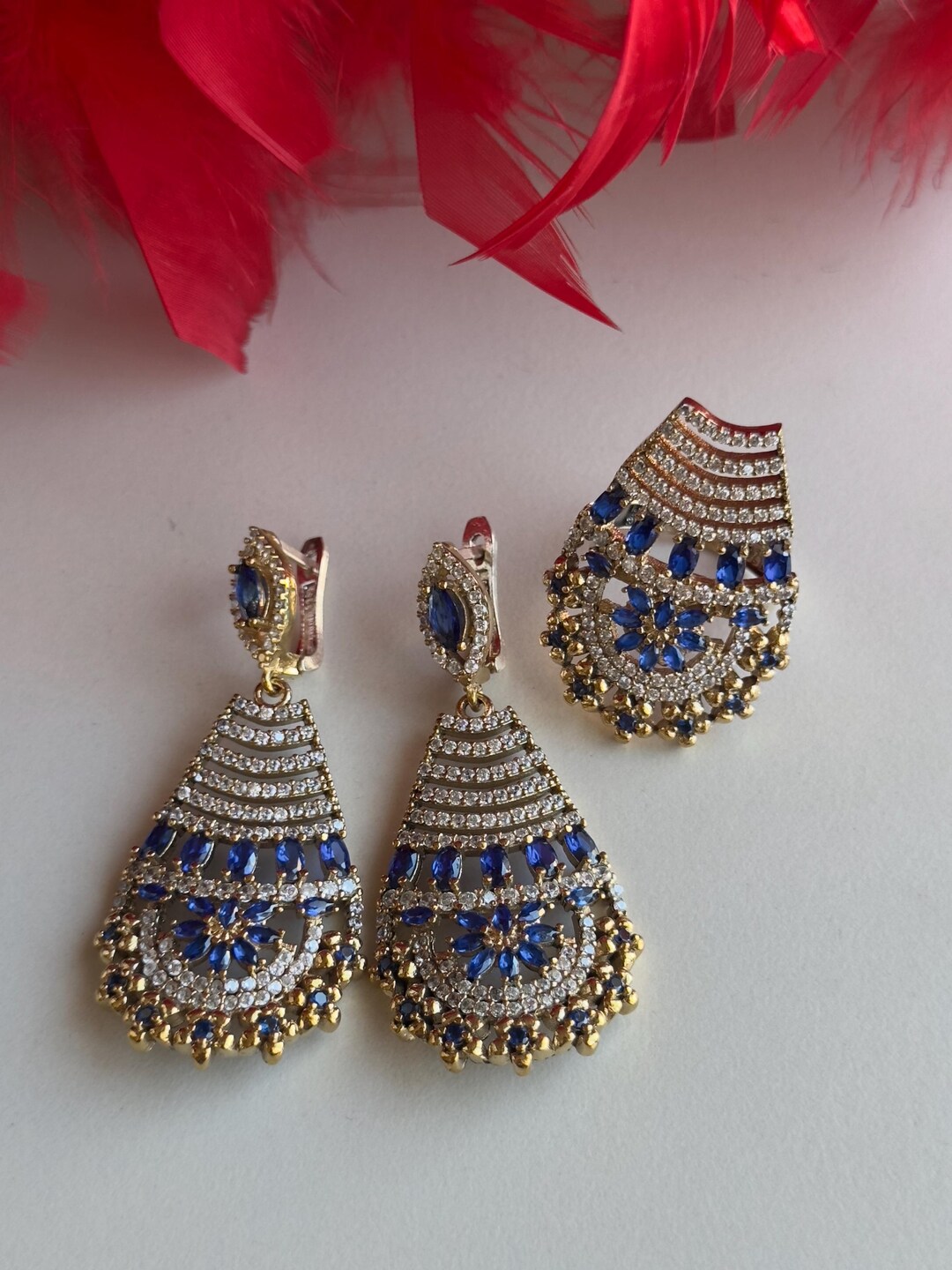 Handmade Sapphire Sterling Silver Jewelry Set, Turkish Design - Etsy