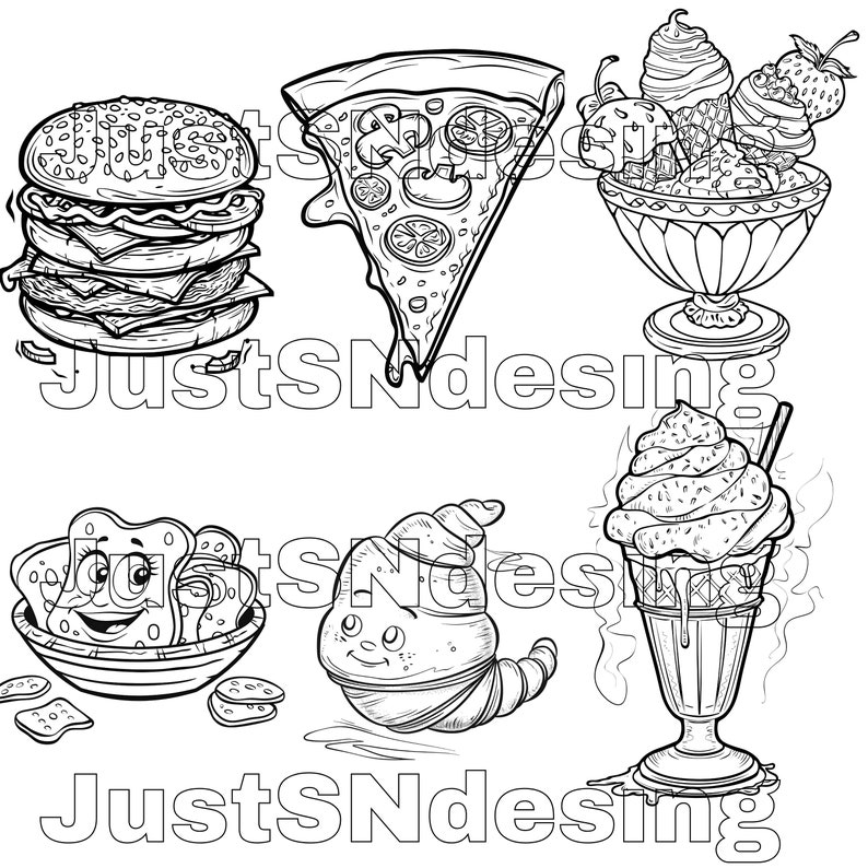 Fast Food Coloring Pages , Fruits Coloring Pages, Dessert Printable ...