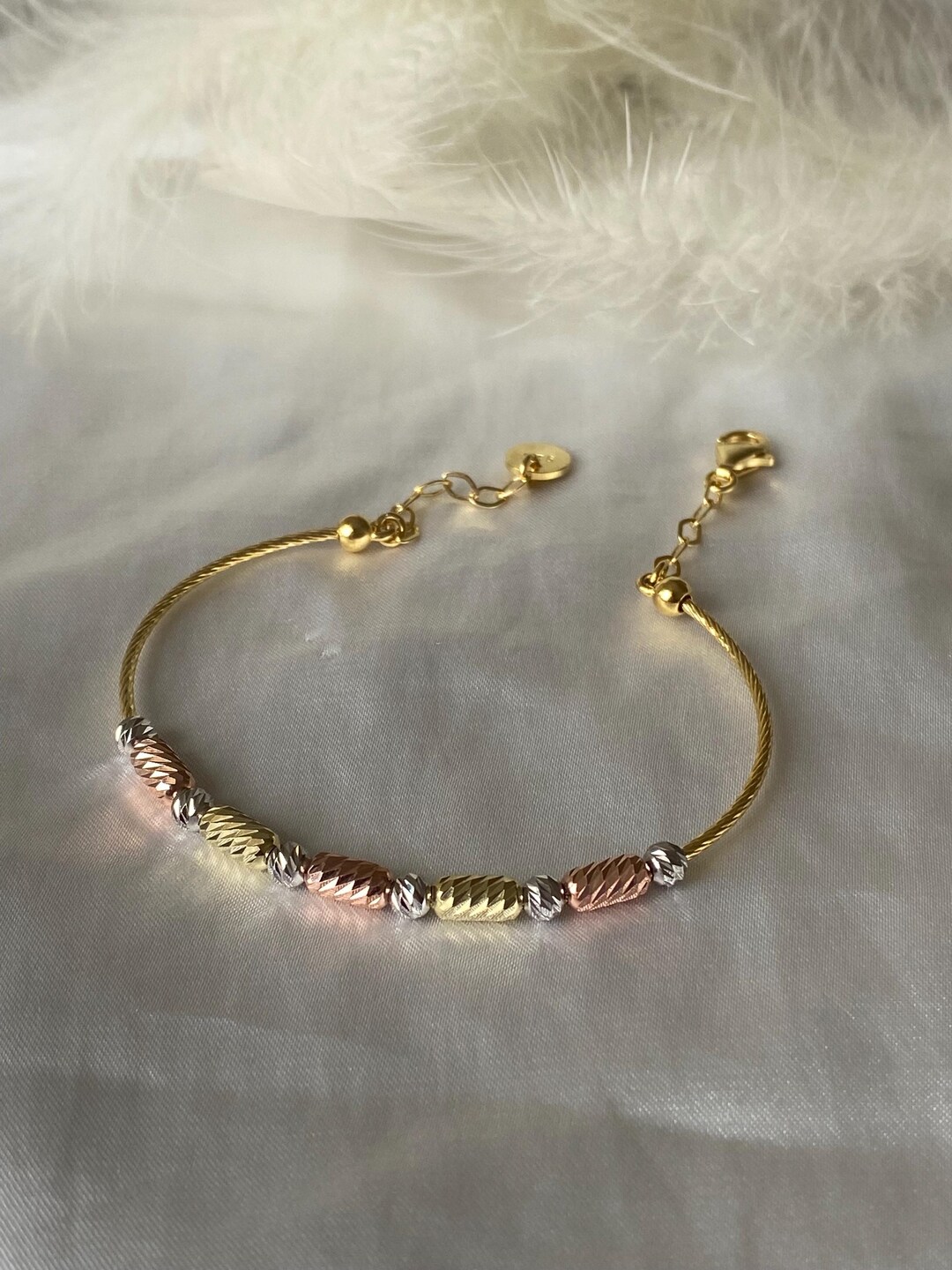 Silver and Gold-toned Three-color Bracelet - Rose Gold Details ...