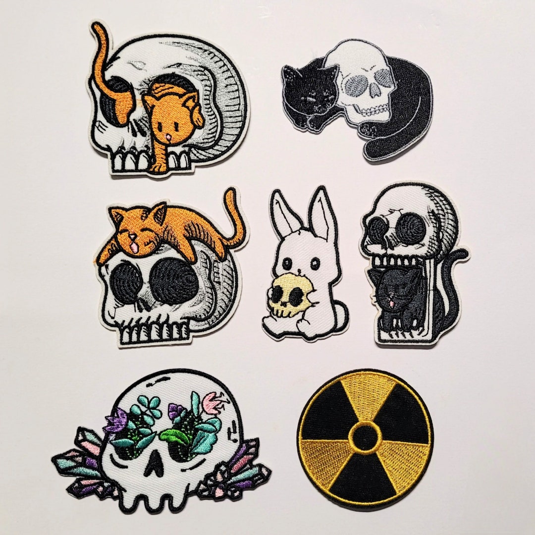 Iron on X-ray Patches - Skulls, Cats and Rabbits Cute Edgy Animals ...
