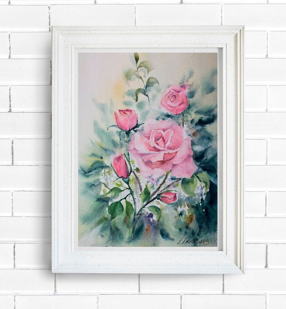 Original Watercolor Painting Roses With Buds 11x15, Original Watercolor ...