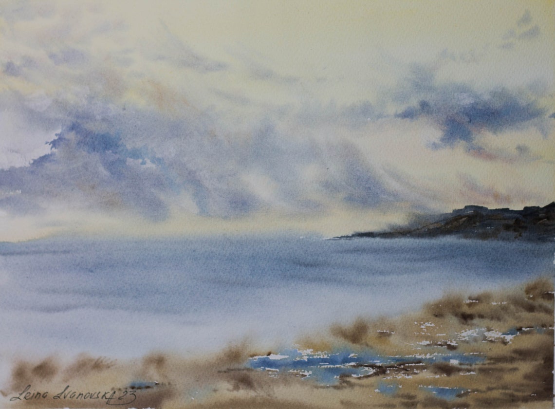 Watercolor Painting Original Sea Beach 11x15 - Etsy