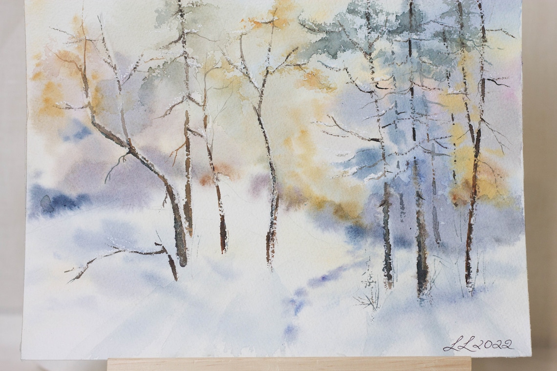 Watercolor Painting Snow Scene, Original Watercolor Painting 9x12 A4 ...