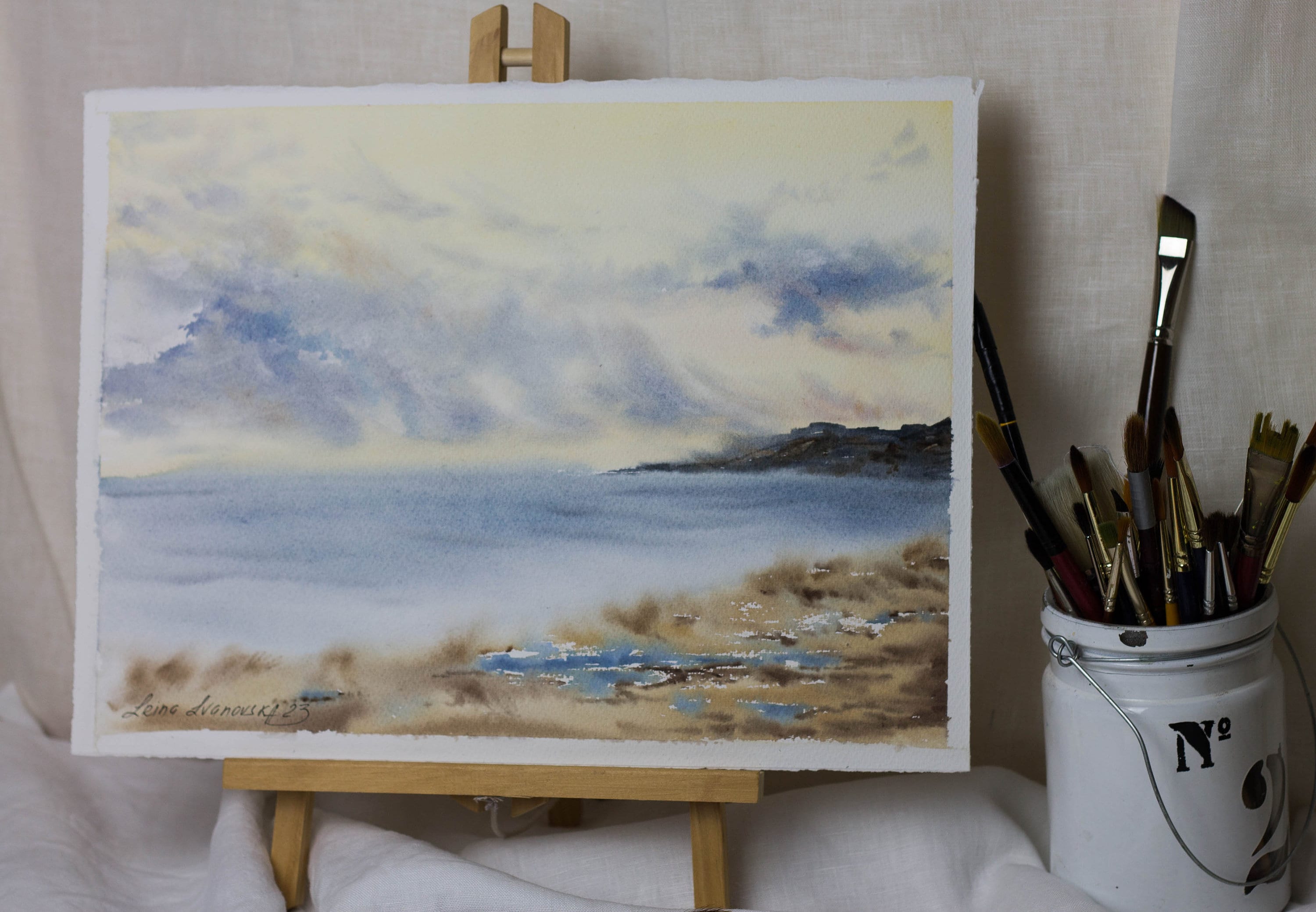 Watercolor Painting Original Sea Beach 11x15 Seascape Artwork, Coastal ...
