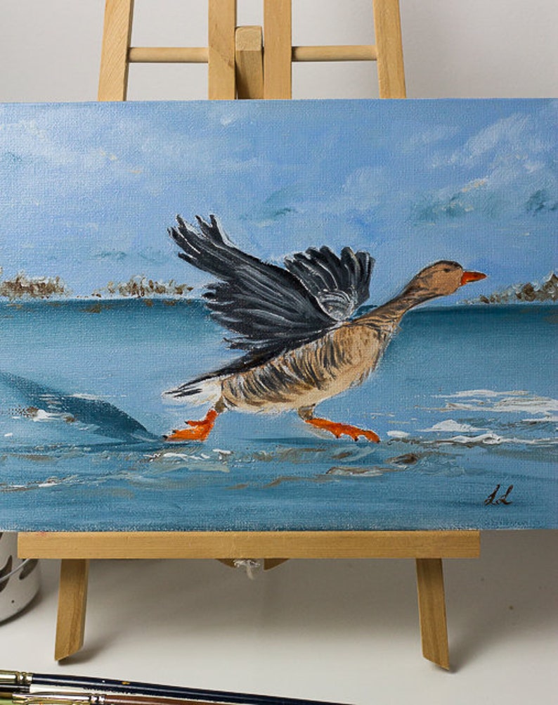 Original Oil Painting Running Goose 8.2x11.4, Goose Oil Artwork, Goose ...