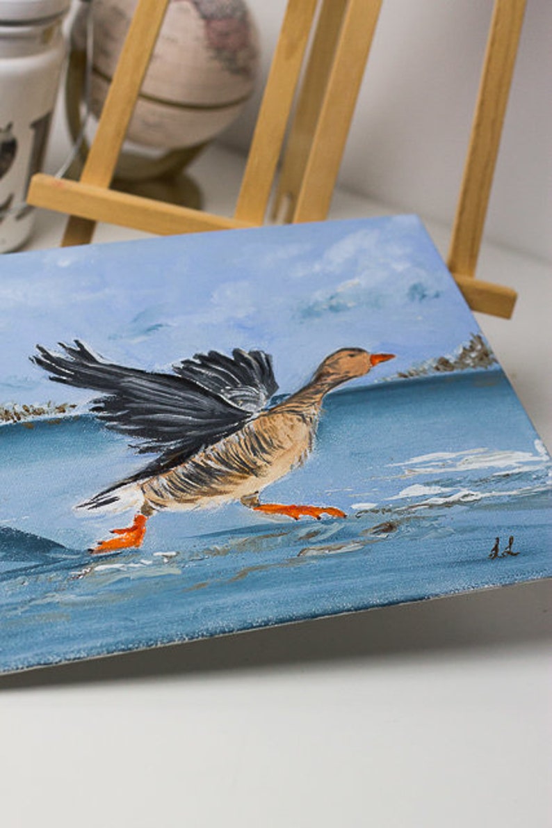 Original Oil Painting Running Goose 8.2x11.4, Goose Oil Artwork, Goose ...