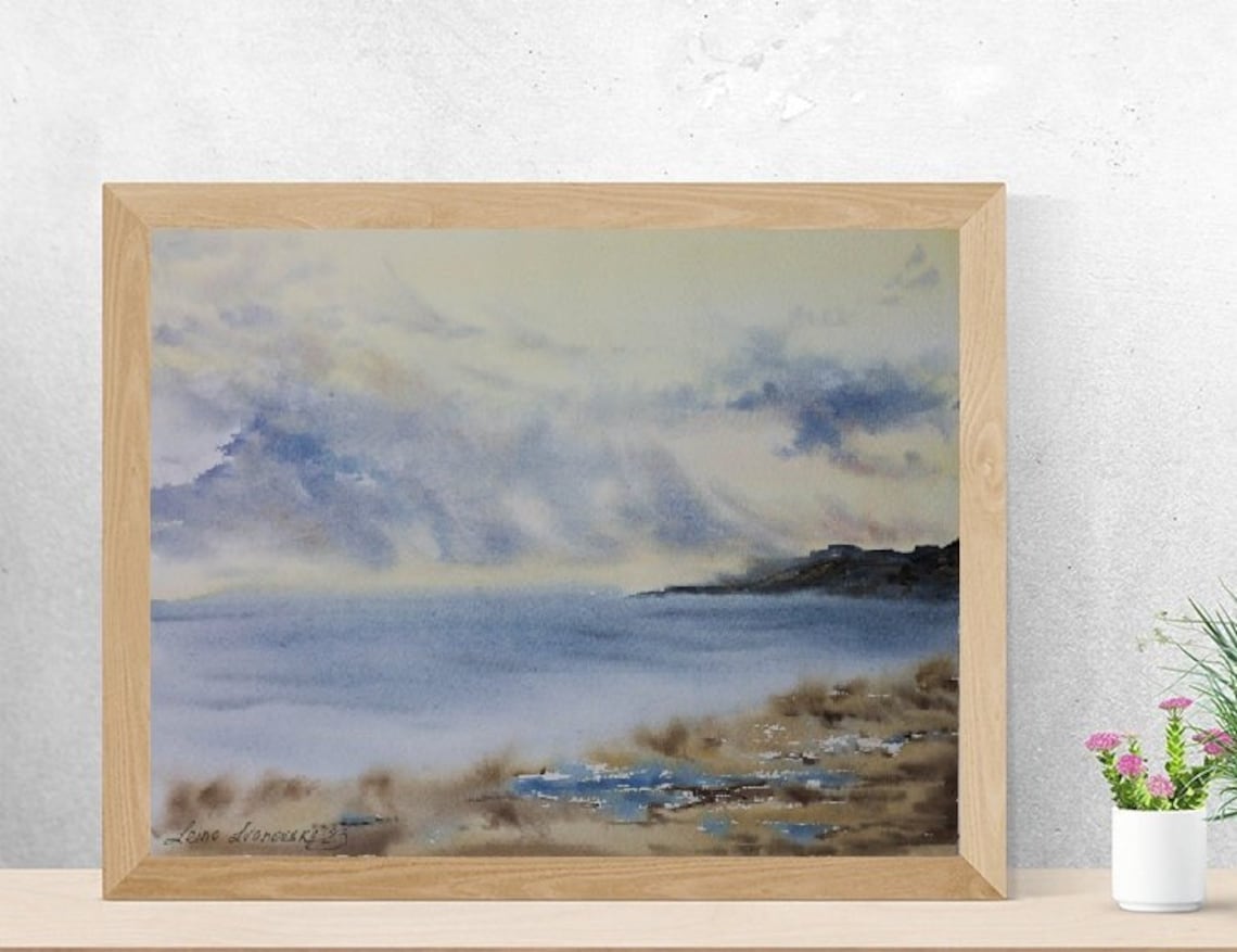 Watercolor Painting Original Sea Beach 11x15 Seascape Artwork, Coastal ...