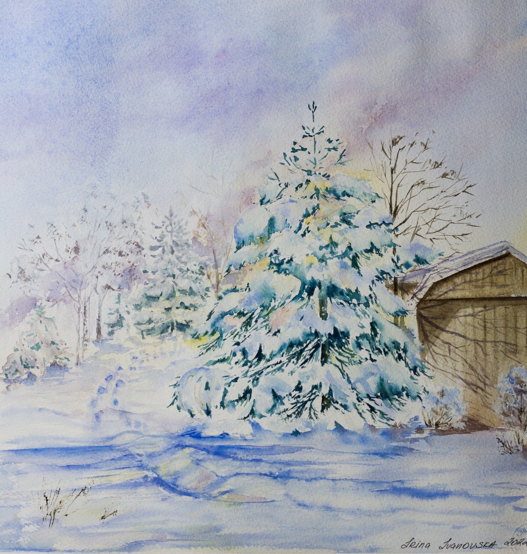 Watercolor Painting Winter Shadows 14x14 Original Watercolor Painting ...