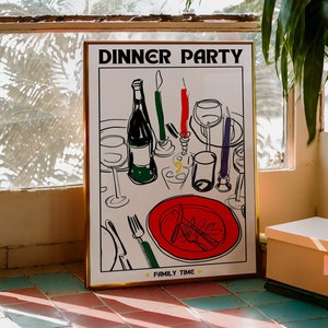 Dinner Poster, 70s Wall Print, Red Wall Art, Kitchen Poster, Summer ...