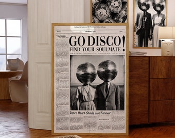 Disco Magazine Poster, 70s Wall Print, Black Wall Art, Newspaper Poster ...