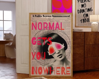 Red Wall Art, Newspaper Trendy Wall Art, Hippie Print, Vintage Poster ...