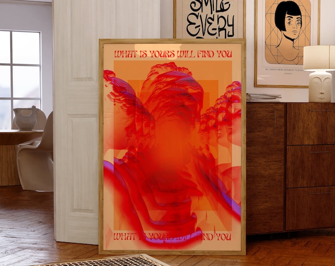 Retro Magazine Poster, 70s Print, Red Wall Art, Newspaper Poster, Girl ...