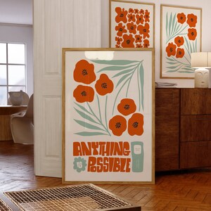 Vintage Flower Poster, Trendy Wall Art, Retro Print, Flower Pattern Art ...