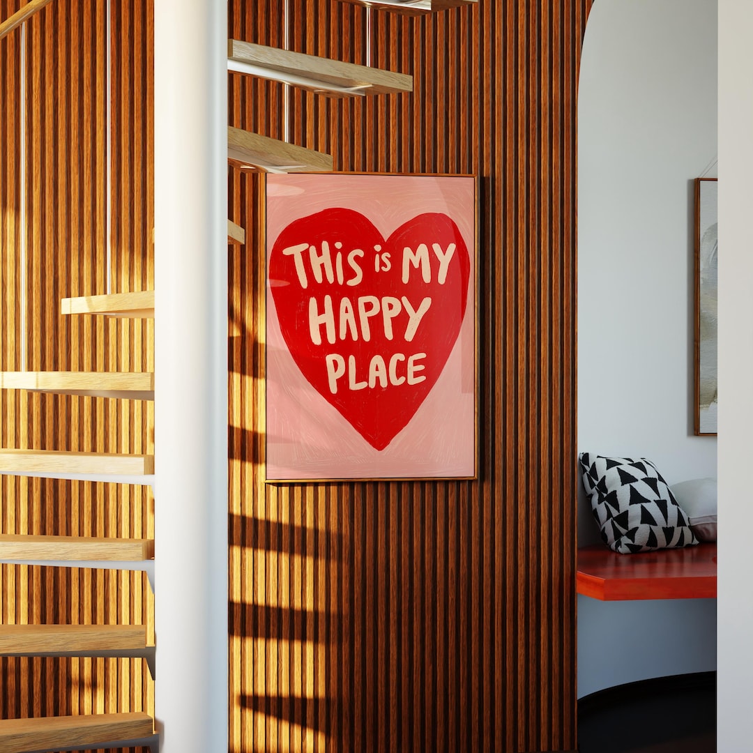 This is My Happy Place Poster: Red Heart Art, Playful Love Quote Print ...