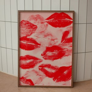 Kiss Poster, 70s Art Poster, Red Wall Art, Newspaper Poster, Bedroom ...