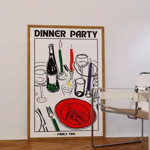 Dinner Poster, 70s Wall Print, Red Wall Art, Kitchen Poster, Summer ...