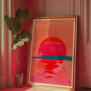 Red Sunset Poster: Psychedelic Y2K Wall Art (digital Download) - Etsy
