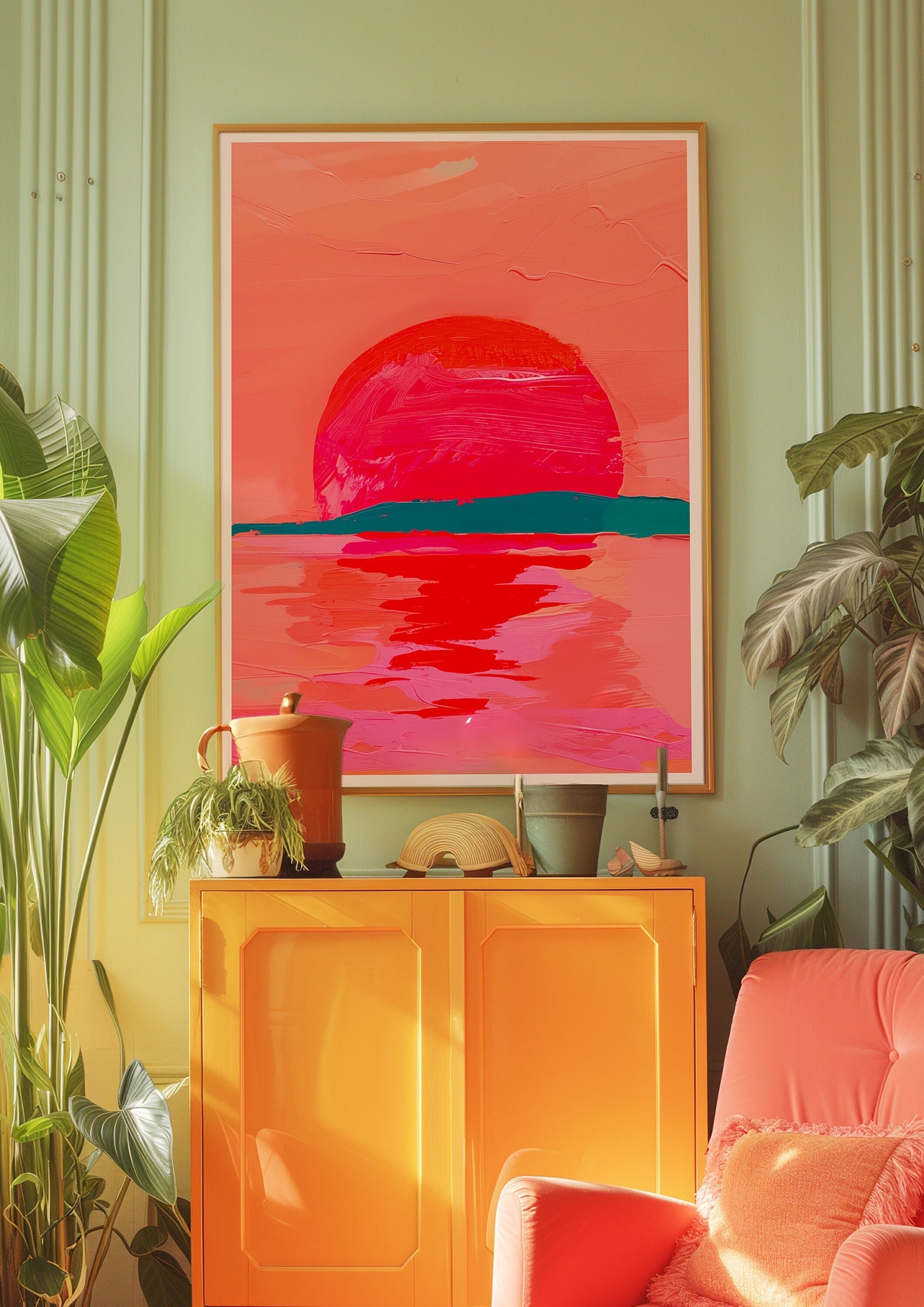 Red Sunset Poster: Psychedelic Y2K Wall Art (digital Download) - Etsy