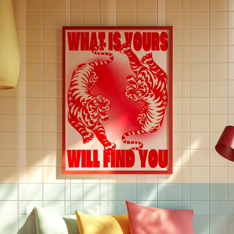 Tiger Poster, 70s Poster, Affirmation Poster, Aesthetic Art, Red Wall ...