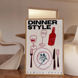 Dinner Party Poster, 70s Wall Print, Red Wall Art, Trendy Poster ...