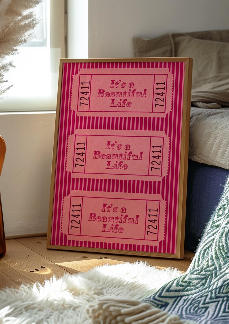 Beautiful Life Ticket Print, Pink Wall Art, Y2K Apartment Decor, Ticket ...