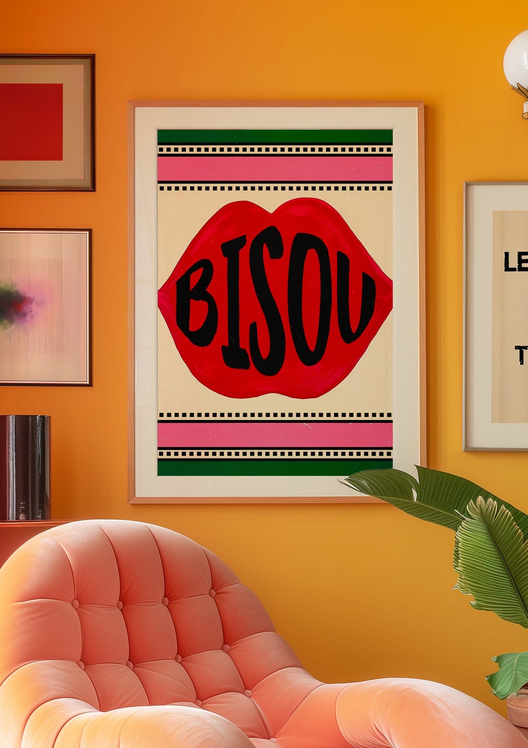 French Typography Poster, Red Wall Art, Bisou Poster, Bedroom Wall ...