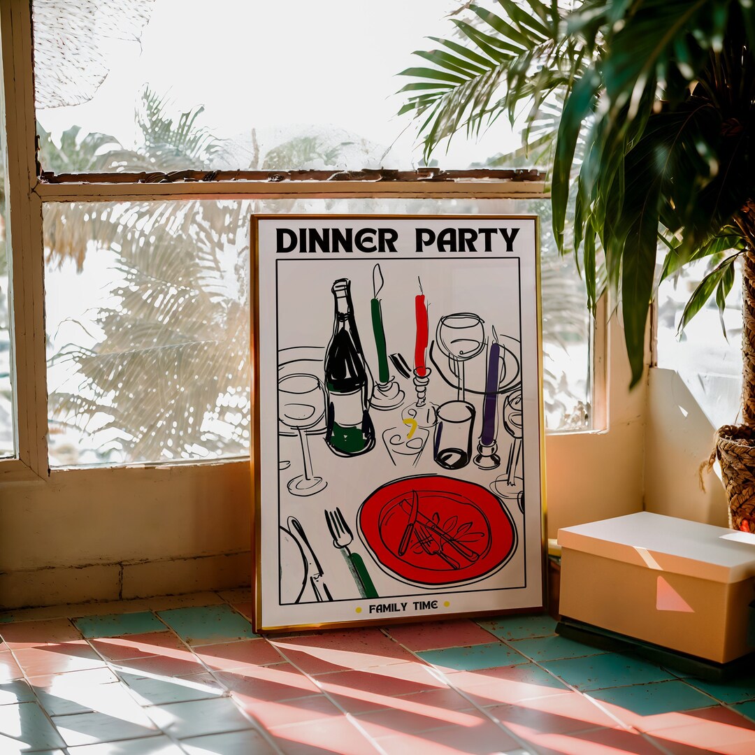 Dinner Poster, 70s Wall Print, Red Wall Art, Kitchen Poster, Summer ...