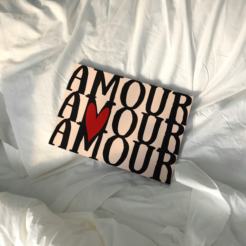 French Amour Typography Print: Minimalist Red Heart Valentine's Day ...