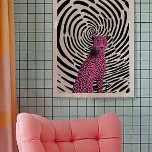 Black Wall Art, Leopard Poster, Bedroom Wall Decor, Trippy Poster ...