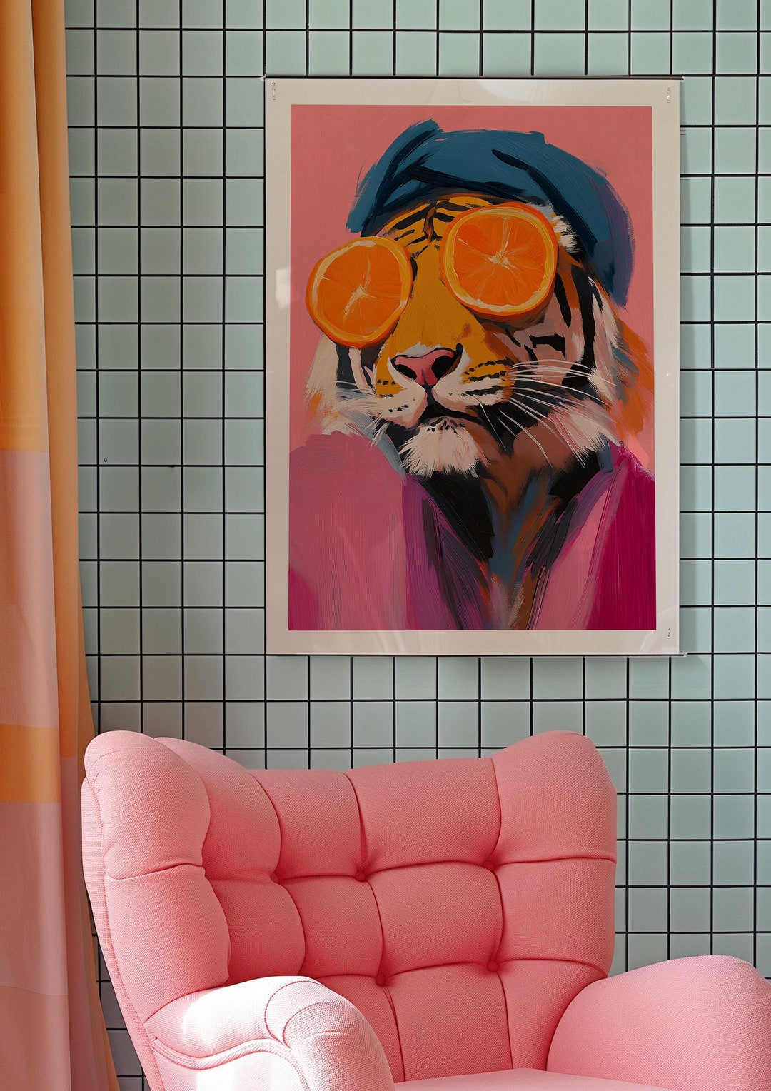 Tiger Poster, Dopamine Decor, Pink Wall Art, Kitsch Aesthetic Art ...