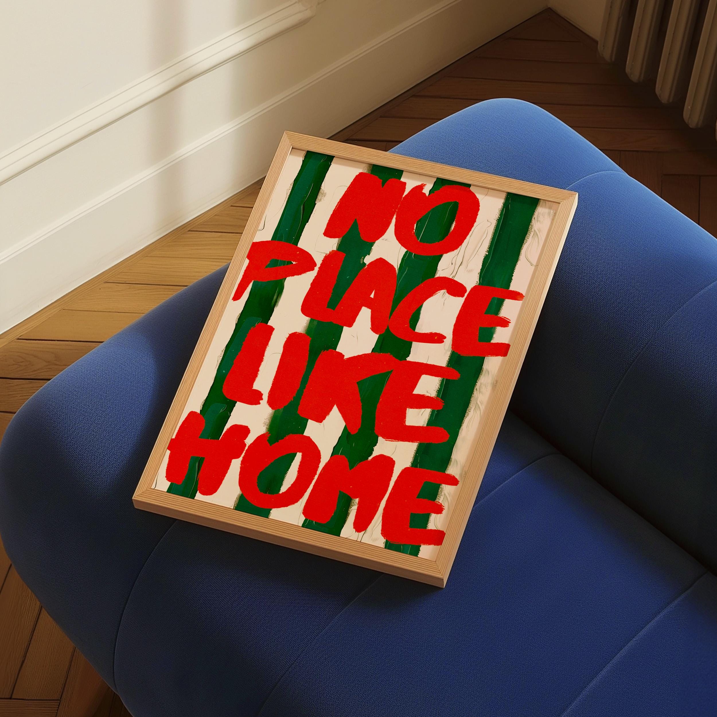 No Place Like Home, Typography Poster, Red Wall Art, Stripe Wall Print ...