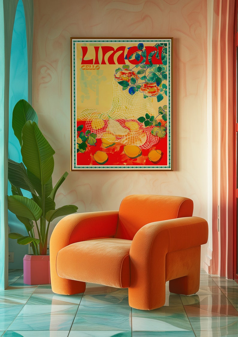 Retro Limoncello Kitchen Print: Psychedelic Food Poster (digital ...
