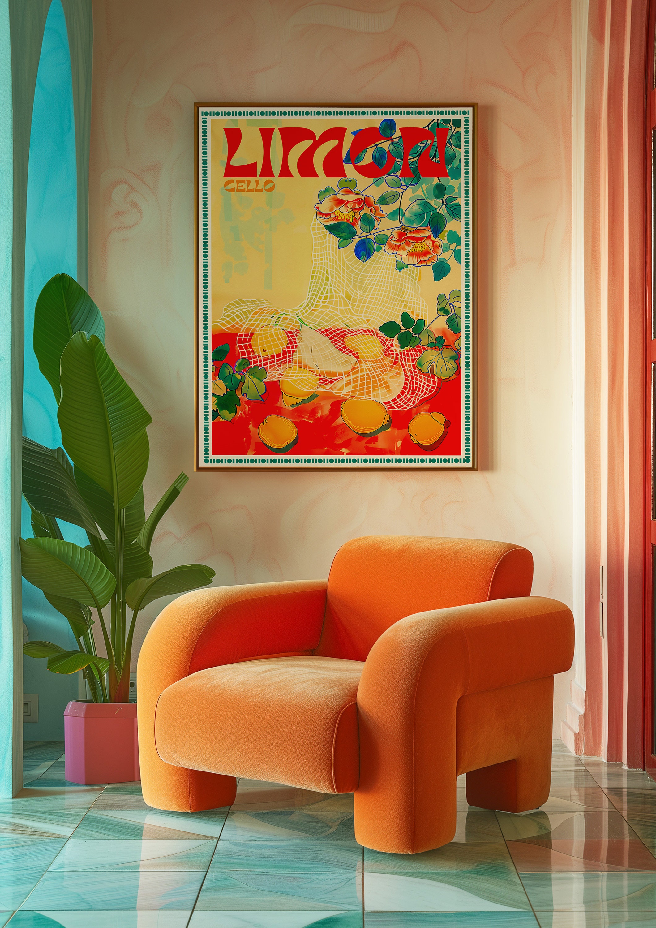 Retro Limoncello Kitchen Print: Psychedelic Food Poster (digital ...