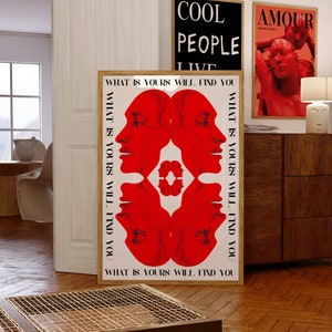 Affirmation Poster, 70s Wall Print, Red Wall Art, Newspaper Poster ...
