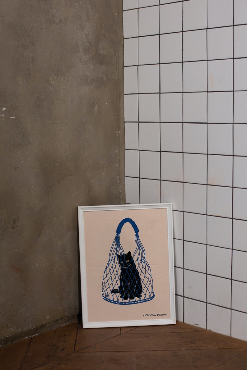 Cat Poster 70s Retro Print Animal Poster Psychedelic - Etsy