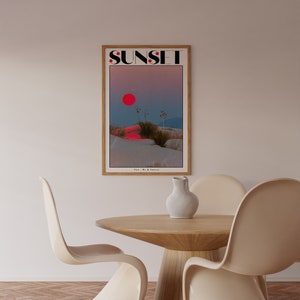 Sunset Poster, 70s Retro Print, Red Wall Art, Beach Poster, Summer ...