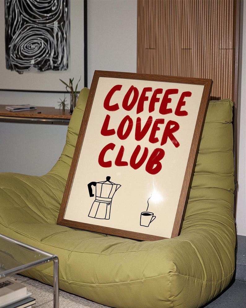 Coffee Lover Club Poster, Cool Espresso Apartment Art, Retro Cafe ...