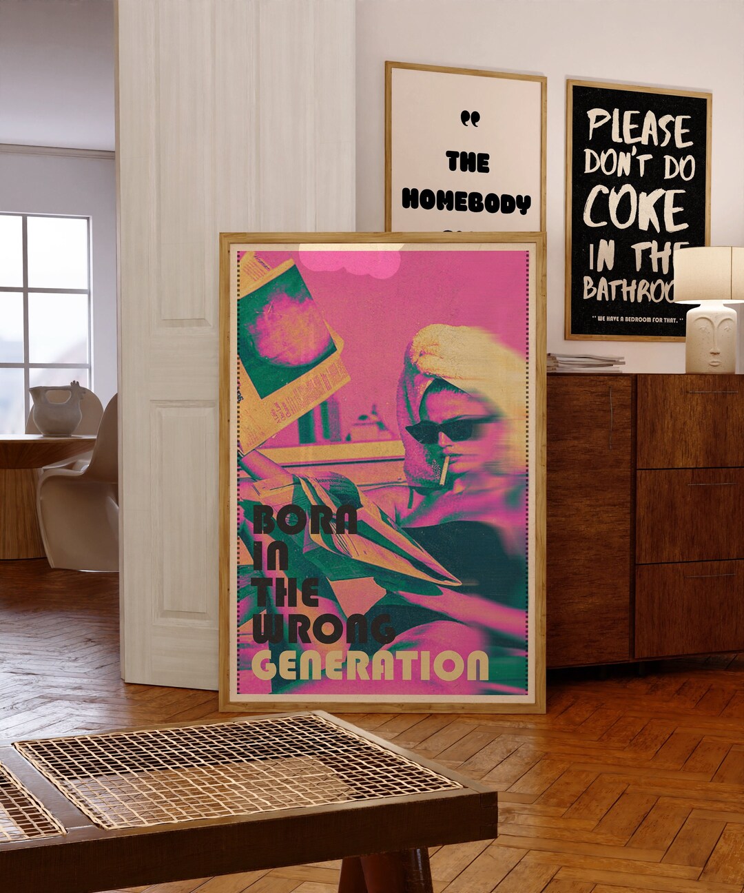 Retro Woman Poster, Pink Wall Art, 70s Psychedelic, Funky Wall Decor ...