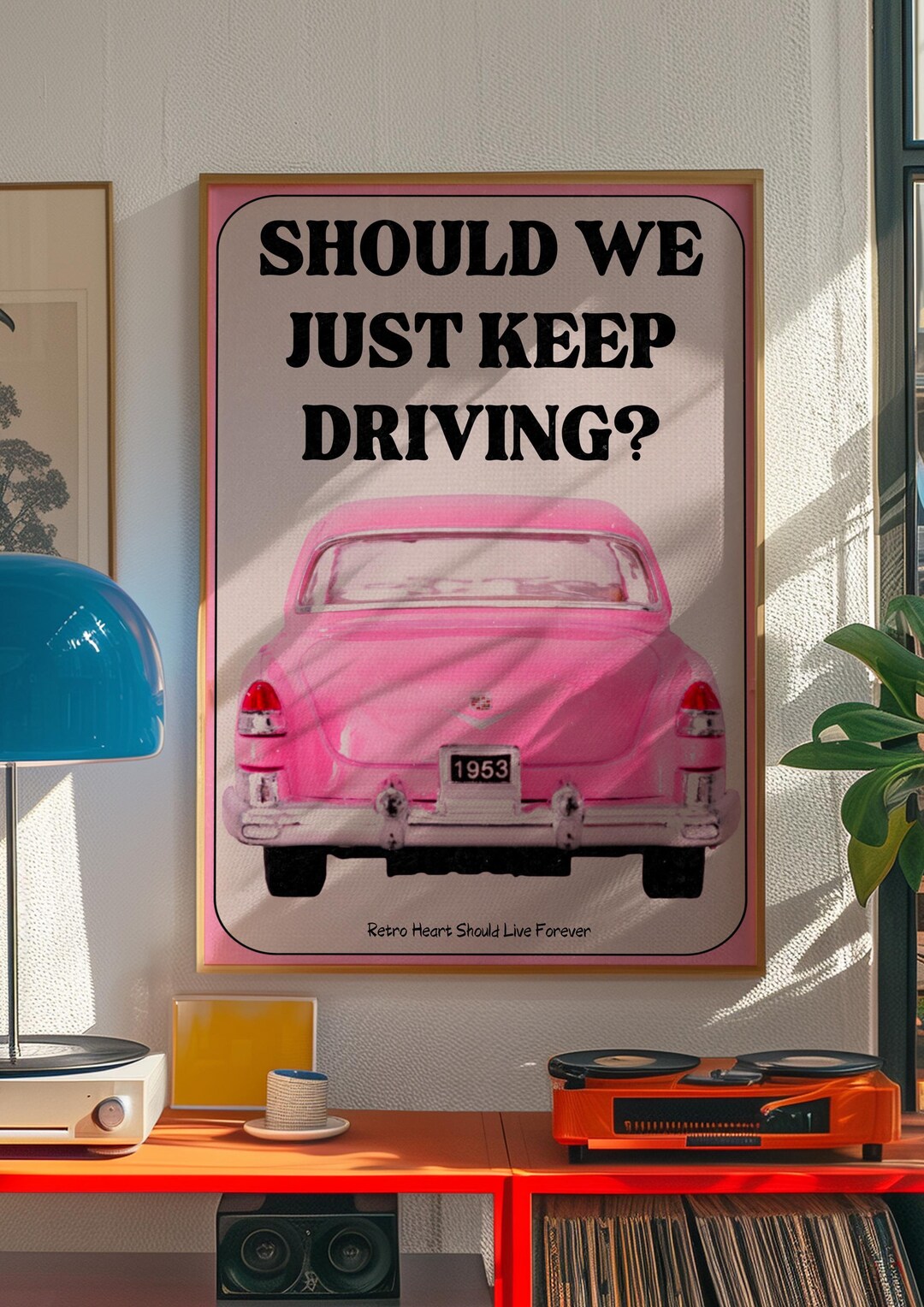 Retro Pink Car Print, Vintage Wall Art - Etsy