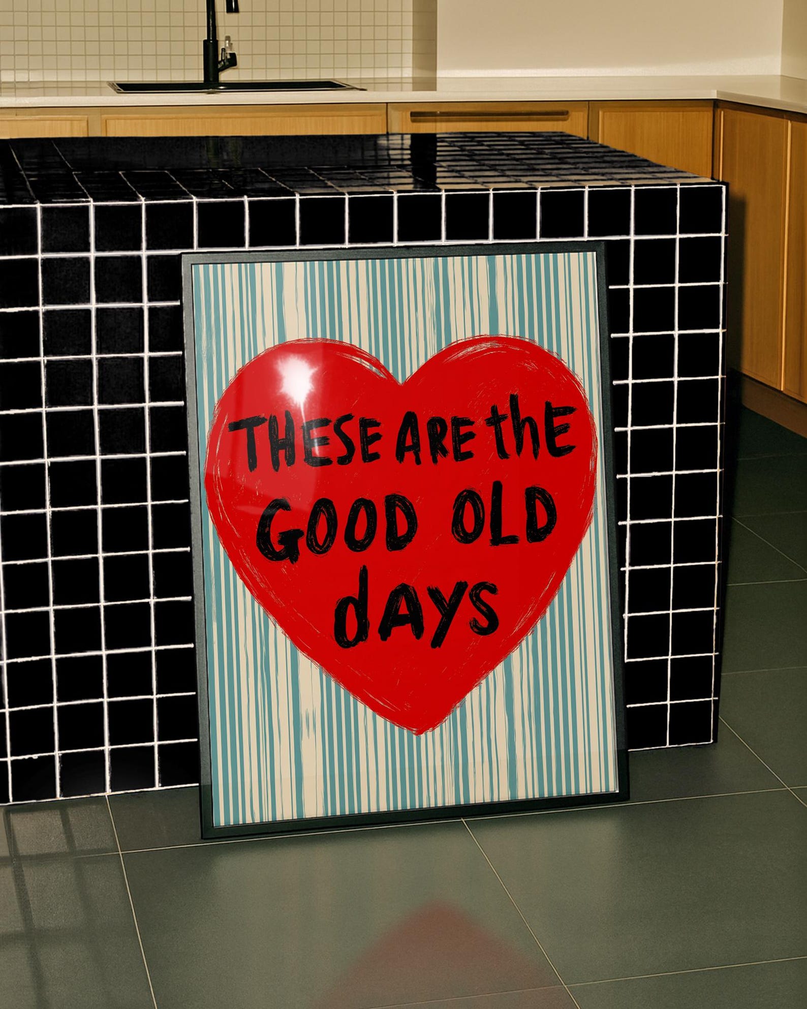 Good Old Days Poster: Retro Heart Wall Art, Nostalgic Typography Print ...
