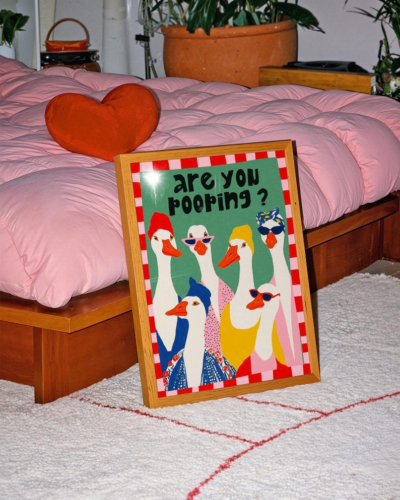 Funny Goose Poster: Bathroom Humor Wall Art, Colorful Maximalist Animal ...