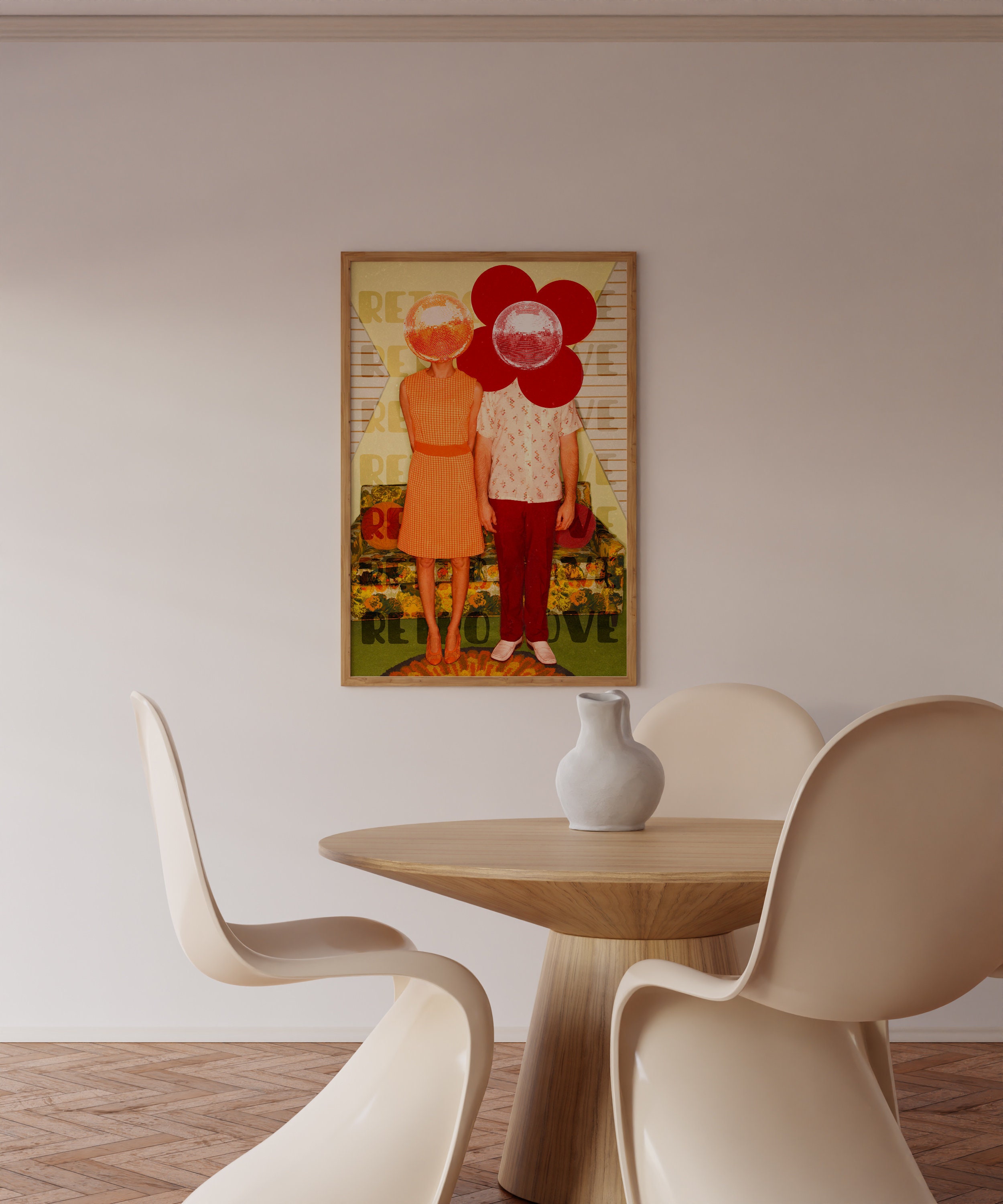 Disco Head Couple Poster: Retro Surreal Love Art Print (digital ...