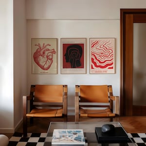 Red Wall Art, Print Set of 3, 70s Wall Art, Affirmation Print ...