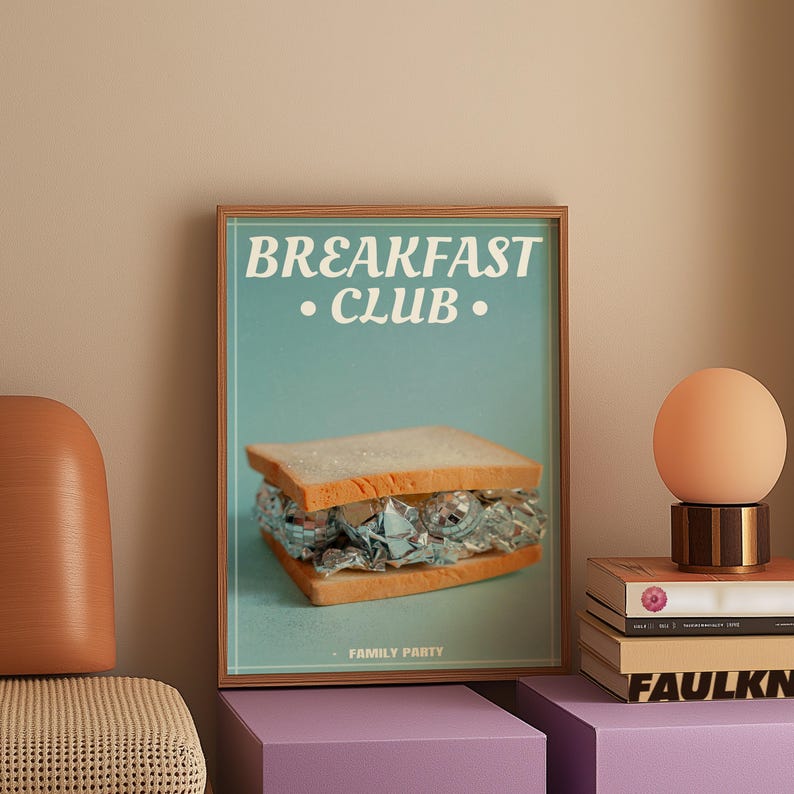 Breakfast Club Poster: Disco Ball Sandwich, 70s Retro Art (digital ...