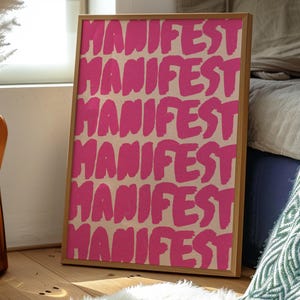 Manifest Poster, Typography Poster, Pink Wall Art, Bedroom Wall Decor ...