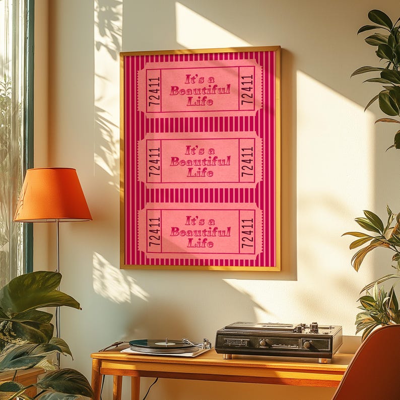 Retro Ticket Stub Print, Kitsch, Pink Wall Art (digital Download) - Etsy UK