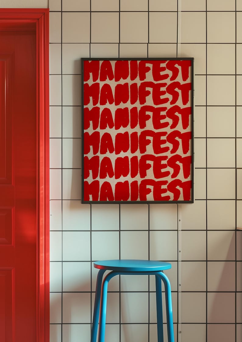 Manifest Typography Poster: Red Eclectic Wall Art - Etsy