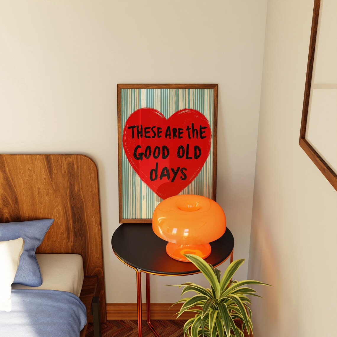 Good Old Days Poster: Retro Heart Wall Art, Nostalgic Typography Print ...