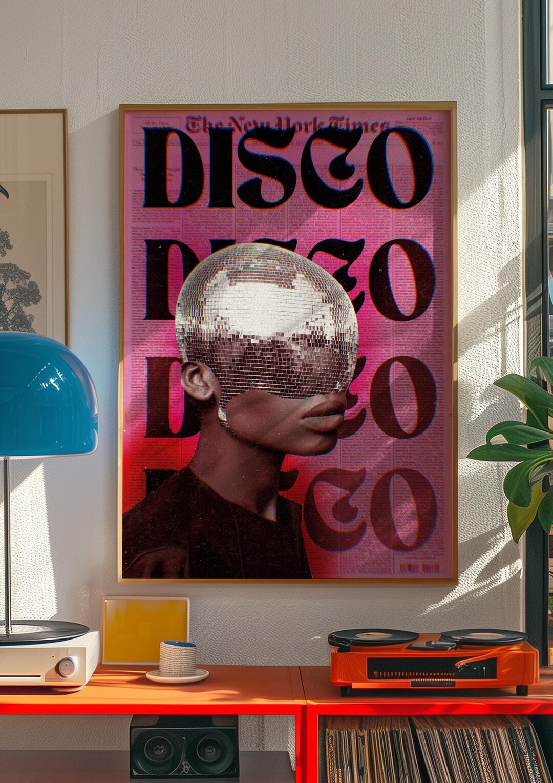 Pink Wall Art, Disco Ball Print, Psychedelic Art, Vintage Poster ...